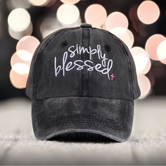 Accessories | Simply Blessed Baseball Cap In Distressed Black | Poshmark
